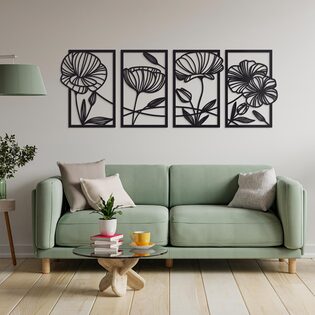 Drevený 4-dielny obraz - Divé maky | DUBLEZ