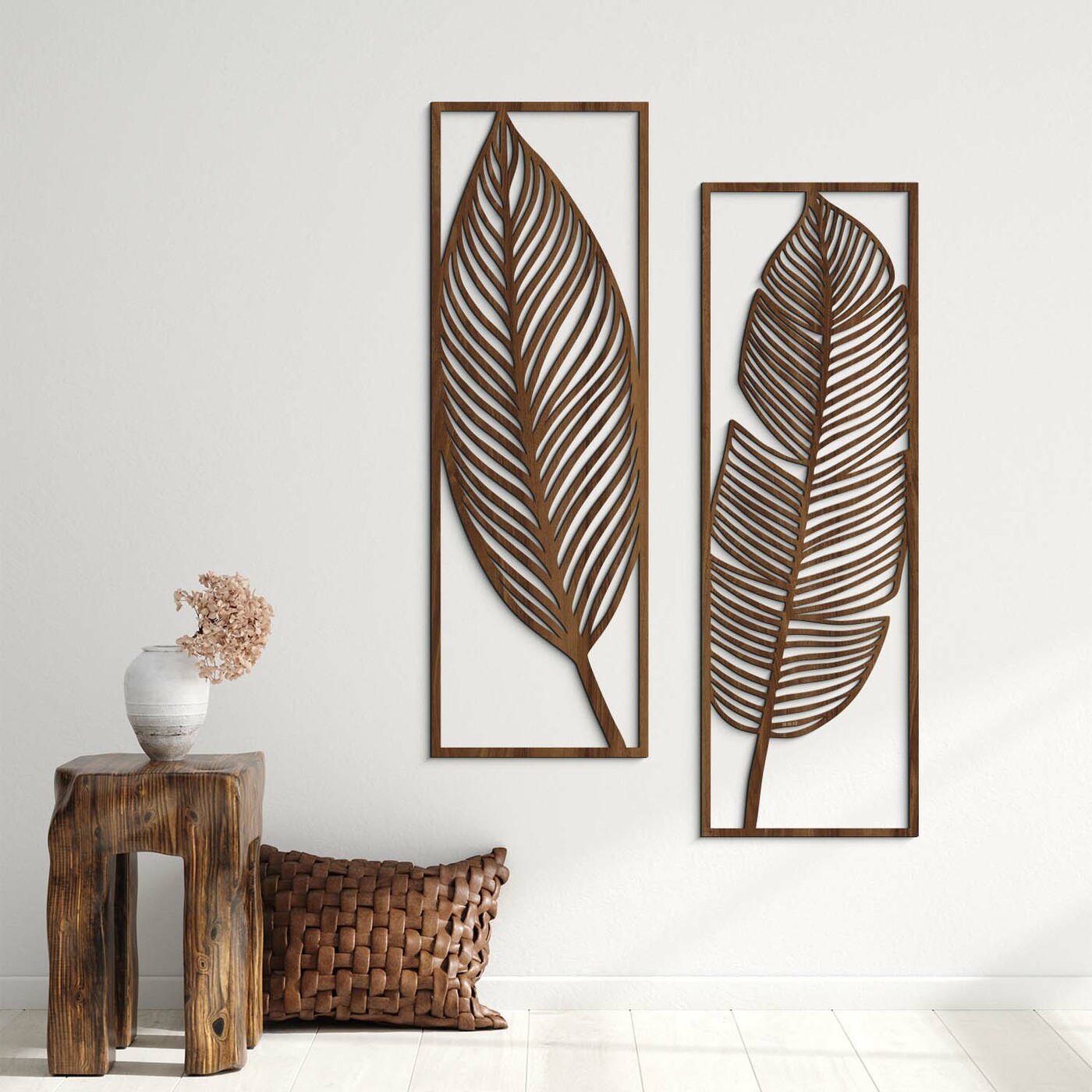 Decorațiune din lemn pentru perete 2-piese - Pene